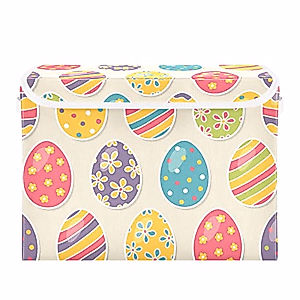 WELLDAY Easter Doodle Colorful Eggs Storage Baskets Foldable Cube Storage Bin with Lids and Handle, 16.5x12.6x11.8 In Storage Boxes for Toys, Shelves, Closet, Bedroom, Nursery