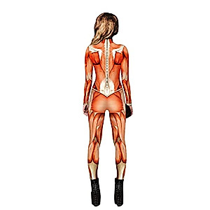 Tizzomx Halloween Women Muscle Costumes with Front and Back 3D Bone Print Onesie Bodysuit for Women Size Medium