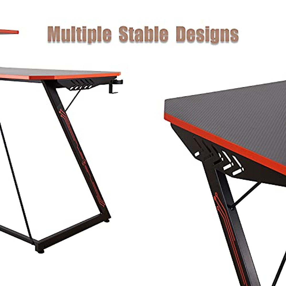 Excited Work Gaming Desk 55 inch PC Computer Desk, Home Office Desk Gaming Table Z Shaped Gamer Workstation with Cup Holder and Headphone Hook LLGD02C