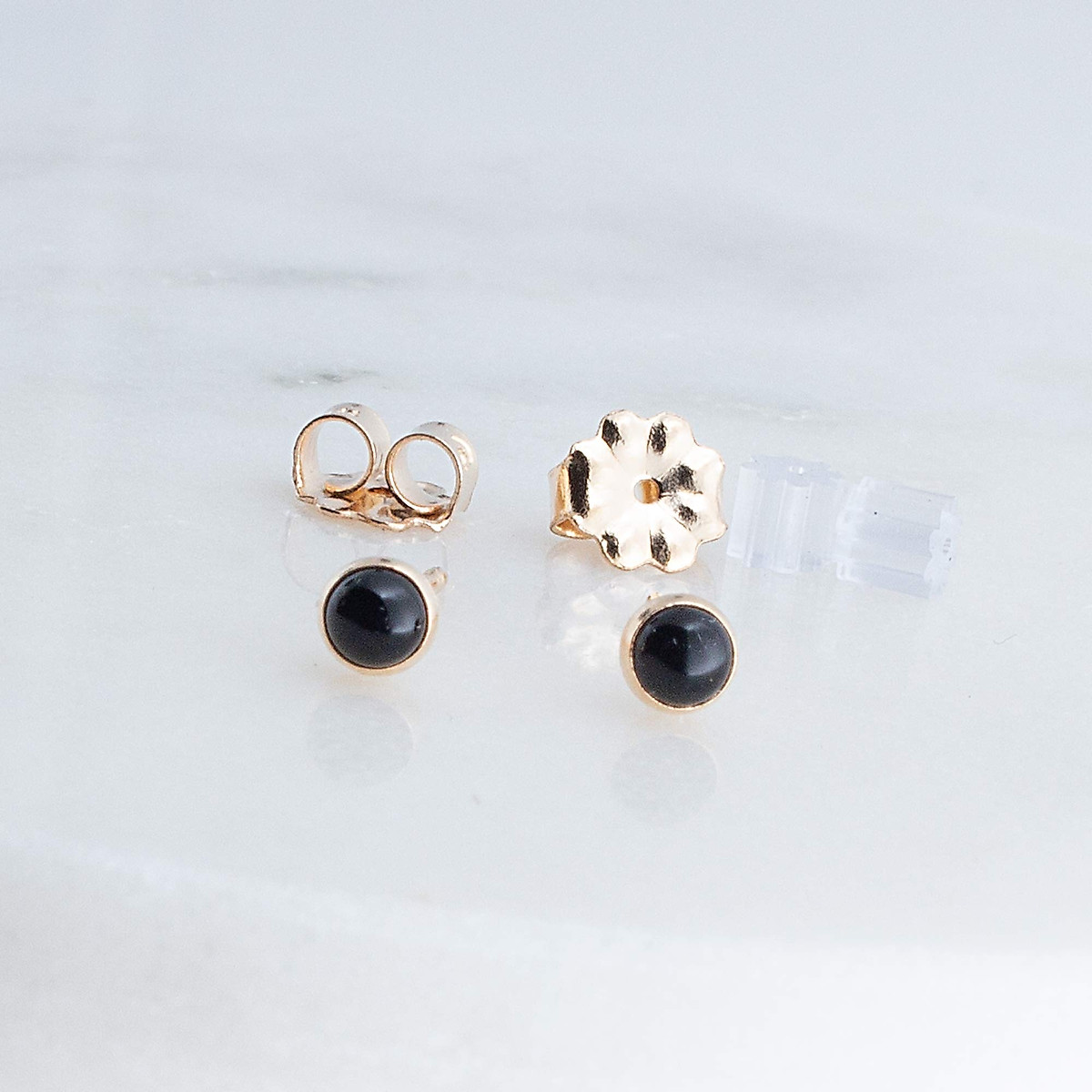 Tiny Gold Stud Piercing Earrings Bezel Set for Cartilage Tragus Helix Multiple Hypoallergenic Birthstone Jewelry for Women (Black Onyx | 3mm GF)