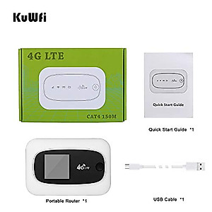 KuWFi 4G LTE Mobile WiFi Hotspot Travel Router Partner Wireless SIM Routers with SD SIM Card Slot Support LTE FDD/TDD Work for USA/CA/MX Europe Africa Asia Oceania Almost Universal