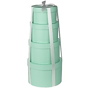 Gift Boxes with Lids Gift Box Assorted Sizes Decorative Nested Boxes Present box Cardboard Teal Blue Gift Boxes for Birthdays Wedding Valentine’s day Anniversary and More - Round Set 4