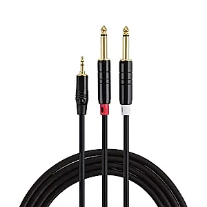 CableCreation 15FT 3.5mm 1/8" TRS to Dual 6.35mm 1/4" TS Mono Y-Cable Splitter Cable Compatible with iPhone, iPod,Laptop,CD Players, Power Amplifier, Mixer, Home Stereo Systems, 4.5 Meters/Black