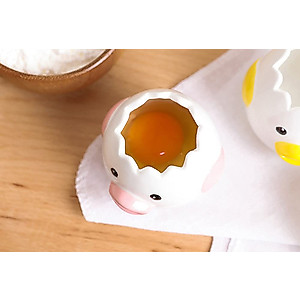 LuoCoCo Cute Egg Separator, Ceramics Vomiting Chicken Egg Yolk White Separator, Practical Household Small Egg Filter Splitter, Kitchen Gadget Baking Assistant Tool, Dishwasher Safe (Yellow)