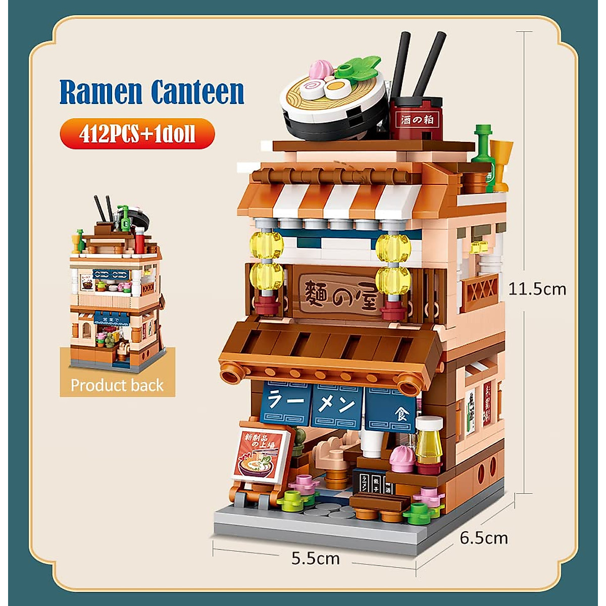 Japanese Street View Ramen Shop Building Kits, 412 PCS Modular House Building Set Mini DIY Building Model Set, Architecture Modular Construction Set Not Compatible with Lego