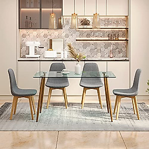 Giantex 5-Piece Dining Room Table Set, Multifunctional Kitchen Dinette Set of 5, 51" L X 27.5" W Table & Chair Set for 5, Rectangular Glass Dining Table & 4 Linen Chairs for Living Room
