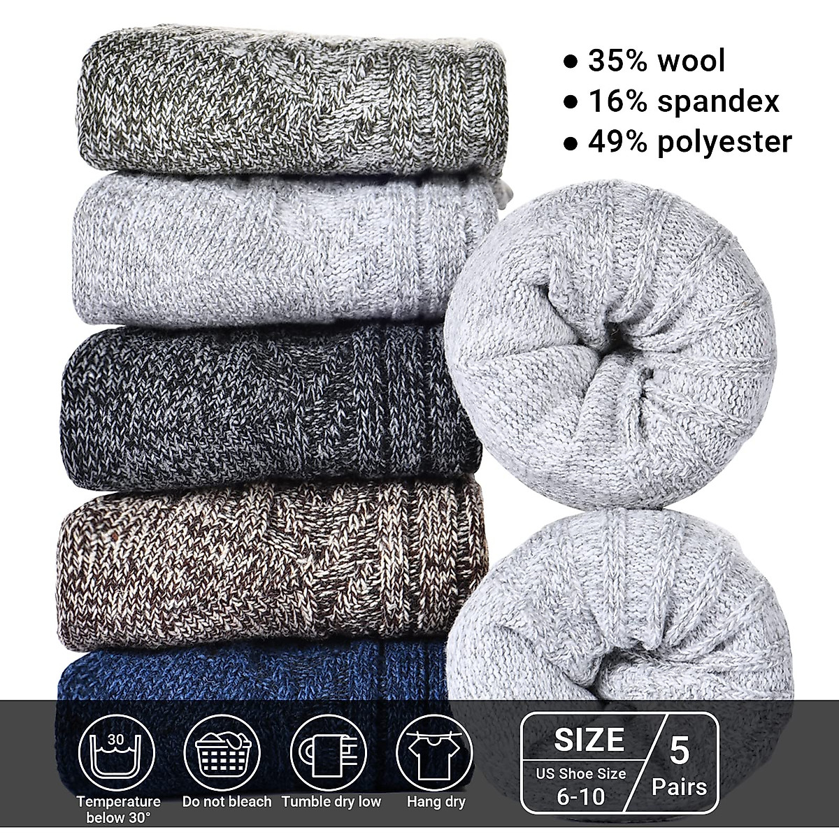 Trifabricy 5 Pairs Wool Socks - Comfortable and Warm Womens Wool Socks, Wool Socks Women, Super Soft Crew Socks for Women, Thick Knit Cabin Cozy Wool Socks Gifts For Women