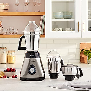 Preethi Steele 3-Jar Mixer Grinder, 550-Watt, Silver