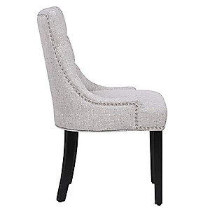 WO Linen Fabric Upholstered Wingback Button Tufted Dining Chair, Light Gray