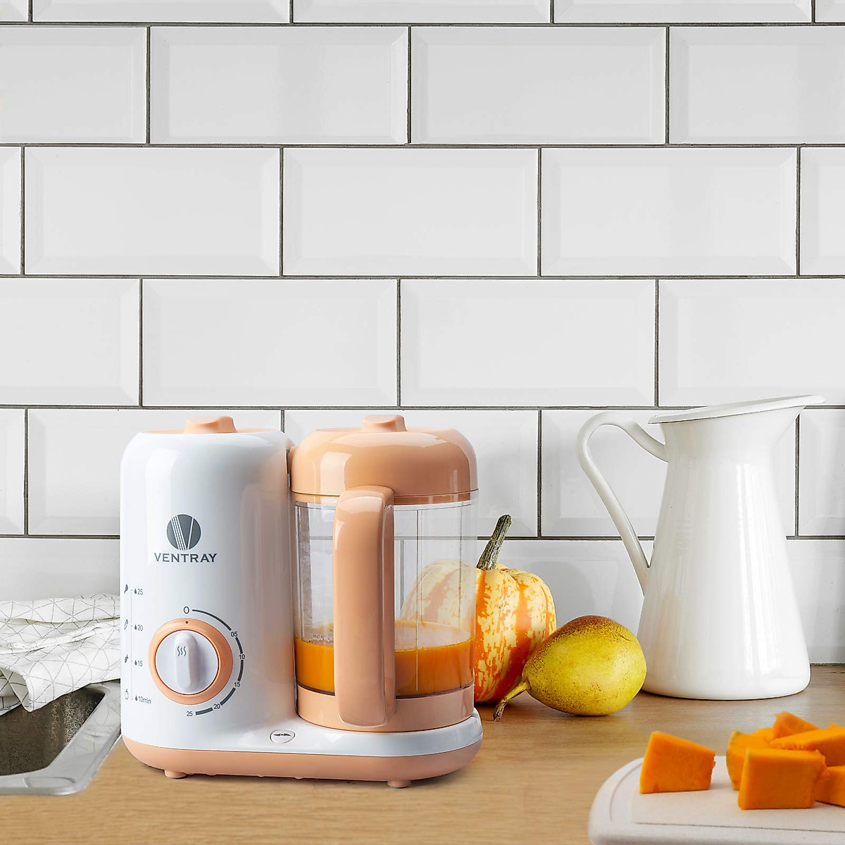 Ventray Baby Food Maker, Puree Food Processor Steamer Blender Cooker Warmer Machine for Toddlers Baby, All-in-one Auto Cooking Easy Clean and BPA-Free - Peach