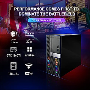 Dell Gaming PC Desktop Computer - Intel Quad I5 up to 3.6GHz, GeForce GTX 1660 Ti 6G, 32GB DDR4 Memory, 128G SSD + 3TB, RGB Keyboard & Mouse, WiFi & Bluetooth 5.0, Win 10 Pro (Renewed)