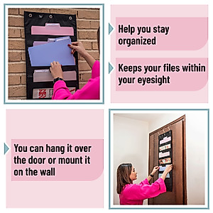 Mr. Pen- Hanging Wall File Organizer, 6 Pocket, Black, 3 Overdoor Hangers Included, Over The Door File Organizer, Hanging Folder Organizer, Wall Folder Organizer, Hanging File Organizer for Wall