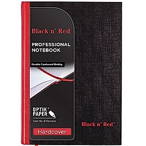 Black n' Red Notebook, Durable Hardcover, Premium Optik Paper, Scribzee App Compatible, Environmentally Friendly, Secure Casebound Binding, 11-3/4" x 8-1/4", 96 Double-Sided Ruled, 1 Count (D66174)