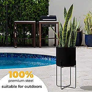 Bees & Buds Tall Metal Plant Stand Indoor - 10 inch Black Iron Outdoor Plant Stands - Mid Century Modern Iron Plant Stand - Flower Planter Holder - EXCLUDING Plants Pot