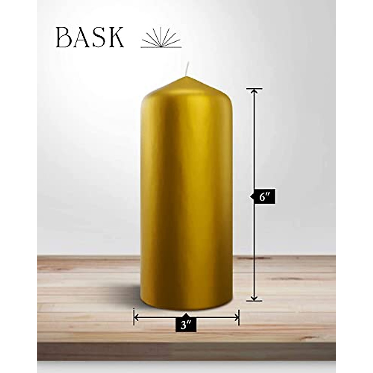 Metallic Cone Top Pillar Candles by Bask - Set of 3-3" x 6" Dripless Unscented Holiday Candles in Metallic Gold for Home Decor, Relaxation & All Occasions