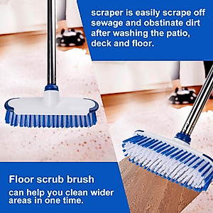 ITTAHO Floor Scrub Brush with Long Handle, 2 in 1 Deck Scrub Brush, Stiff Bristle Scrub Broom & Cleaning Brush for Tile Floor,Deck,Patio,Marble,Garage,Wall, Kitchen,Bathroom