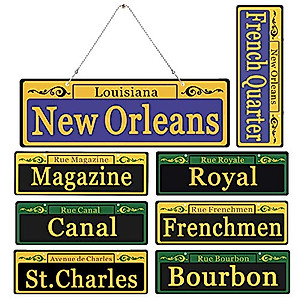 2020 Mardi Gras Decorations New Orleans Street Signs 8 Pack Ornaments - 1:1 Size Duplex Printed PVC Made Mardi Gras Party Table Decor, with Extra Metal Chain for Outdoor Carnival Hanging