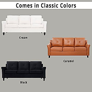 Raelynn Button Tufted Sofa Affordable Cream Modern Sofa for Budget-Conscious Buyers Microfiber Couch for Small Spaces Durable Sturdy Living Room Furniture Tool-Free Assembly and Easy Maintenance