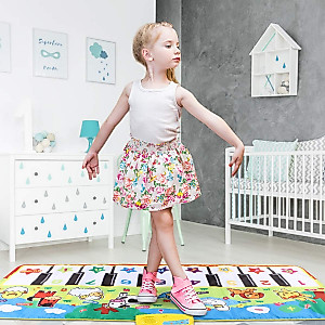 WOSTOO Piano Mat, Musical Piano Mat Keyboard Play Mat Portable Musical Blanket Instrument Toy with 8 Animal Sounds Dance Mat Educational Toy Gift for Kids Toddler Girls Boys