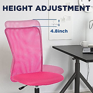 Tffnew Mesh Breathable Home Office Chair Mid Back Mesh Desk Chair Ergonomic Adjustable Chair with Lumbar Support Armless Modern Rolling Swivel Chair for Women&Men Adults（Pink）