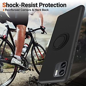 for Xiaomi Redmi A1/Redmi A2 Phone Case with Glass Screen Protector, 360° Rotatable Ring Holder Magnetic Kickstand/Stand Silicone TPU Shockproof Protective Cover Case for Xiaomi Redmi A1 4G - Black