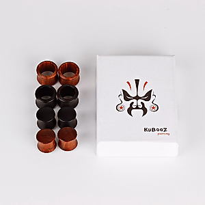 KUBOOZ(4 Pairs set Nature Sandalwood Ebony Ear Plugs Tunnels Gauges Stretcher Piercings 00g