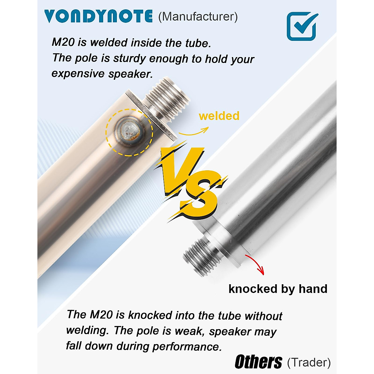 Vondynote Speaker Pole for Subwoofer Height Adjustable Fits M20 Threaded Mount and 35mm Mount Speaker Extender