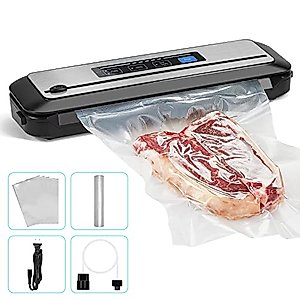 Inkbird Vacuum Sealer Machine with Starter Kit, Automatic PowerVac Air Sealing Machine for Food Preservation, Dry & Moist Sealing Modes,Built-in Cutter,Easy Cleaning Storage with Sealer Bag*5 (8"*11.8")and Bag Roll*1 (8"*79"), INK-VS01