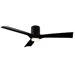 Aviator Indoor and Outdoor 3-Blade Smart Flush Mount Ceiling Fan 54in Matte Black with Wall Control (Light Kit Sold Separately)