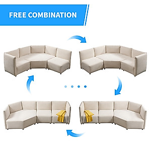 PUREMIND Velvet Curved Sectional Sofa for Livring Room,128" Large Modern Sectional Couch w Chaise,Modular Sofa w Adjustable Armrest and Backrest, Curved Sofa Couch for Living Room, Beige