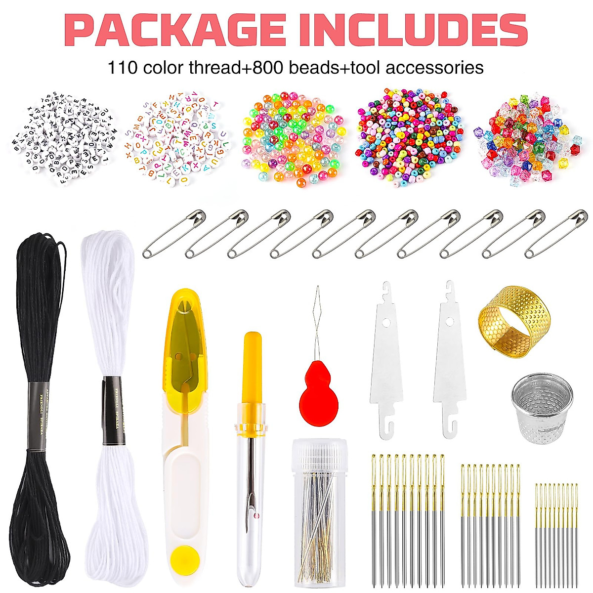 Needbrock 1060 Pcs String Bracelet Kit, Friendship Bracelets String Making Kit Including 110 Colors Embroidery Floss, 900 Beads and 50 Cross-Stitch Tool, String Kit for Friendship Bracelet Making