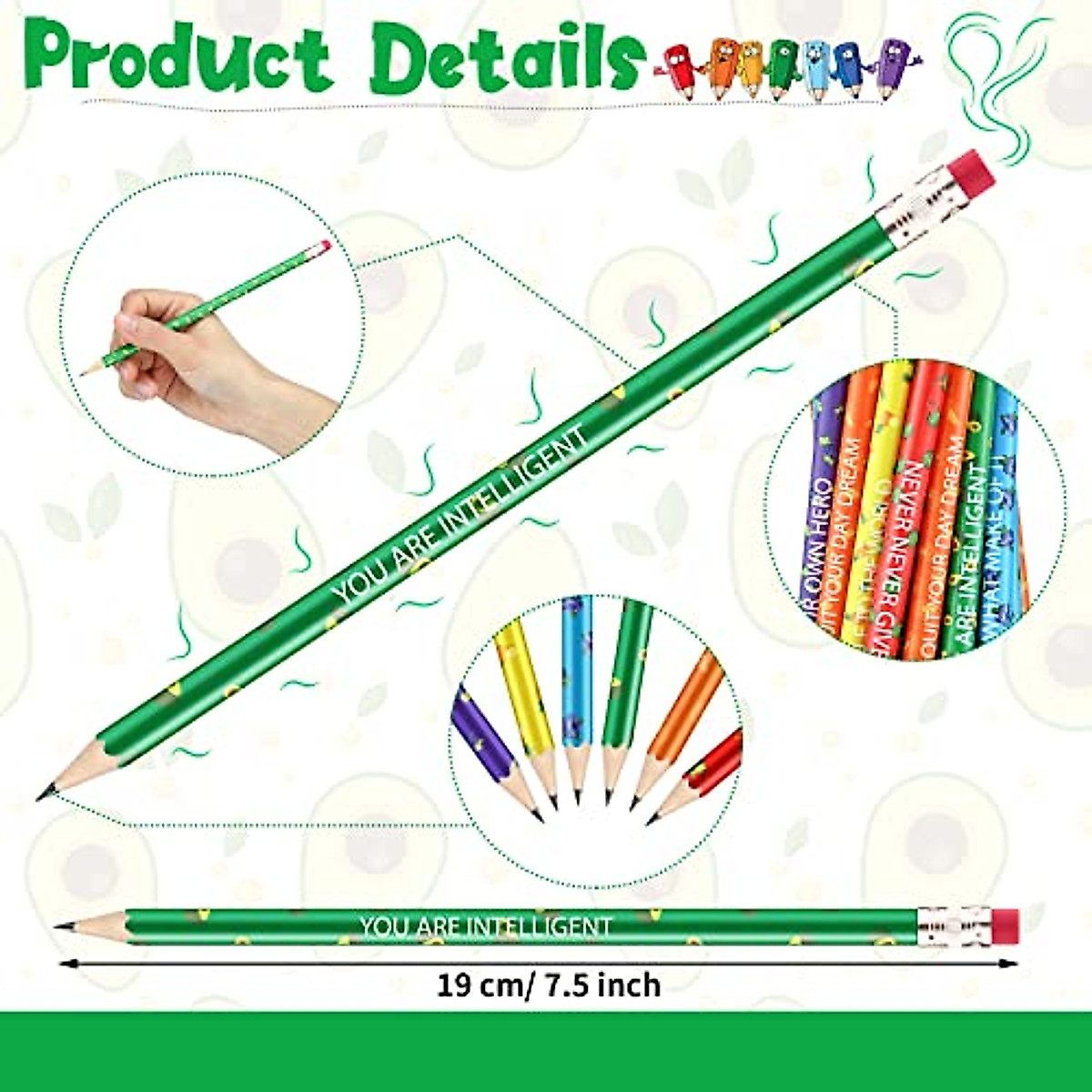Gersoniel 48 Pieces Fruit Scent Inspirational Pencils Student Colorful Fruit Pencils Kids Motivational Graphite Pencil Cylinder Wood Pencil Colored Pencils with Eraser Gift for School Supply Vivid