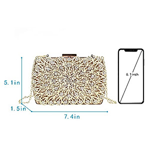 Women Evening Clutch Purses Flower Crystal Rhinestone Evening Handbag for Party Wedding,Gold