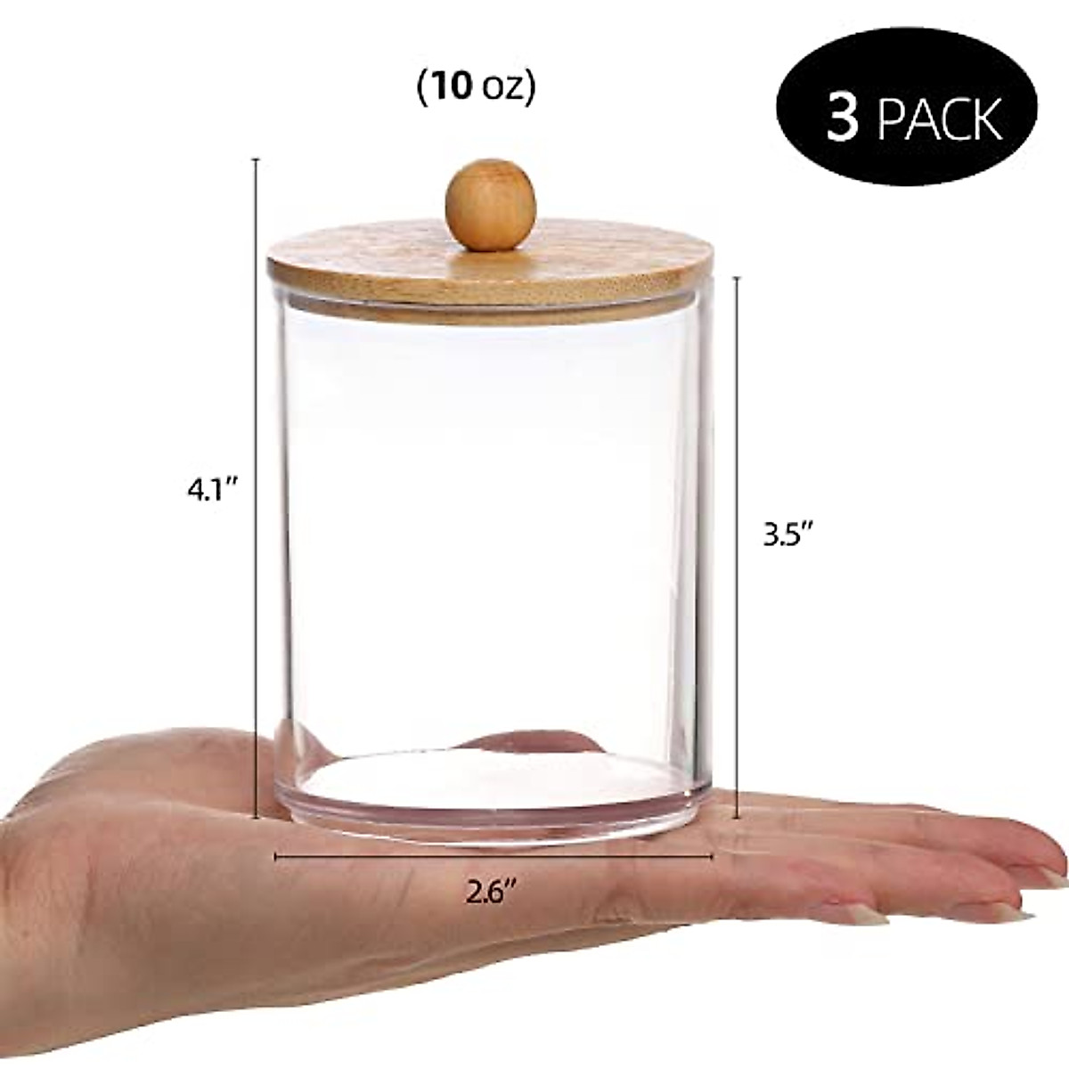 Tbestmax 10 Oz Cotton Swab/Ball/Pad Holder, Qtip Apothecary Jar, Clear Bathroom Containers Dispenser for Storage 3 Pack Wood Lids