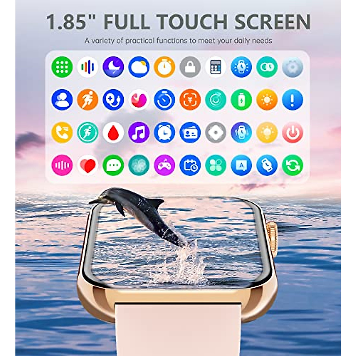 Betatree Smart Watch for iPhone Android, Smart Watches for Women(Call Receive/Dial), 1.85" Waterproof Fitness Tracker with AI Voice Control Heart Rate Sleep Monitor SpO2 Pedometer 20 Sport Modes, Pink