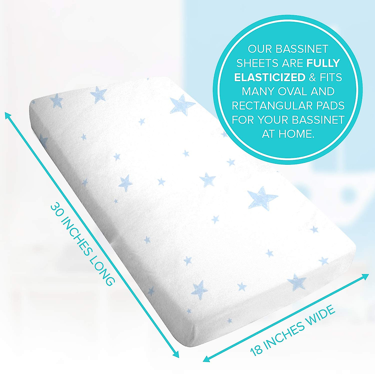 Kushies Baby Fitted Bassinet Sheets - 30 x 18 x 2 Bassinet Mattress Mini Crib Sheets - Blue Scribble Stars Bassinet Cover Mini Crib Mattress - Mattress For Playpen & Bed Side Bassinets Mini Crib Sheet (S335605)