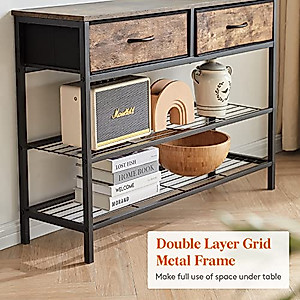 Lifewit 39.4” Console Entryway Table with 2 Fabric Drawers,3-Tier Industrial Sofa Table with Storage Shelves for Hallway, Living Room,Bedroom,Wood Top, Metal Frame, Rustic Brown, Easy Assembly