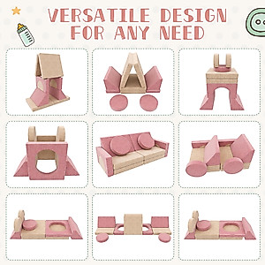 HOMMOW Kids Couch, 12pcs Modular Kids Play Couch Kids Sofa, Versatile Toddler Couch Kids Couch for Playroom, Convertible Kids Sectional Sofa Kids Bedroom Furniture for Boys and Girls, Pink