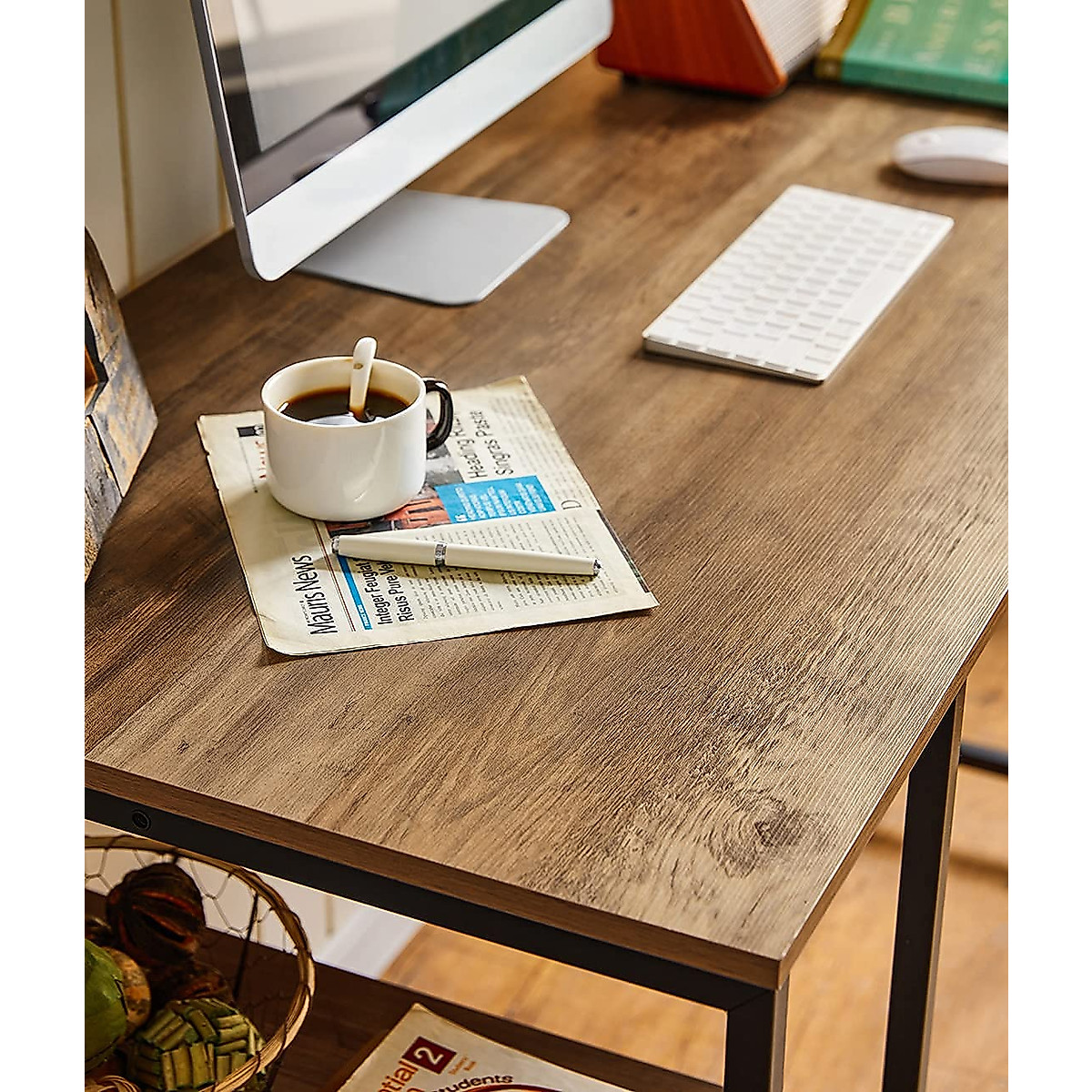 LINSY HOME Computer Desk 47 Inch, Home Office Desk with 2-Tier Storage Shelf, Writing Laptop Table for Gaming Study Working, Easy Assembly, Rustic Brown