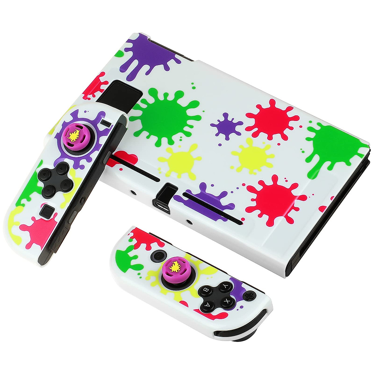 Dockable Protective Case Compatible with Switch, Hard Shell Case Cover for Switch and Joy-Con Controllers with 4 Thumb Grips,for Splatoon 3 Switch Carrying Case（Splatoon）