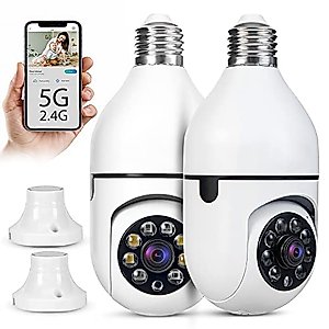 JTOMYX Light Bulb Camera, 2 Pack Wireless Light Bulb Security Camera for Home Surveillance, 360° WiFi Nanny Cam with Motion Detection Alarm Night Vision
