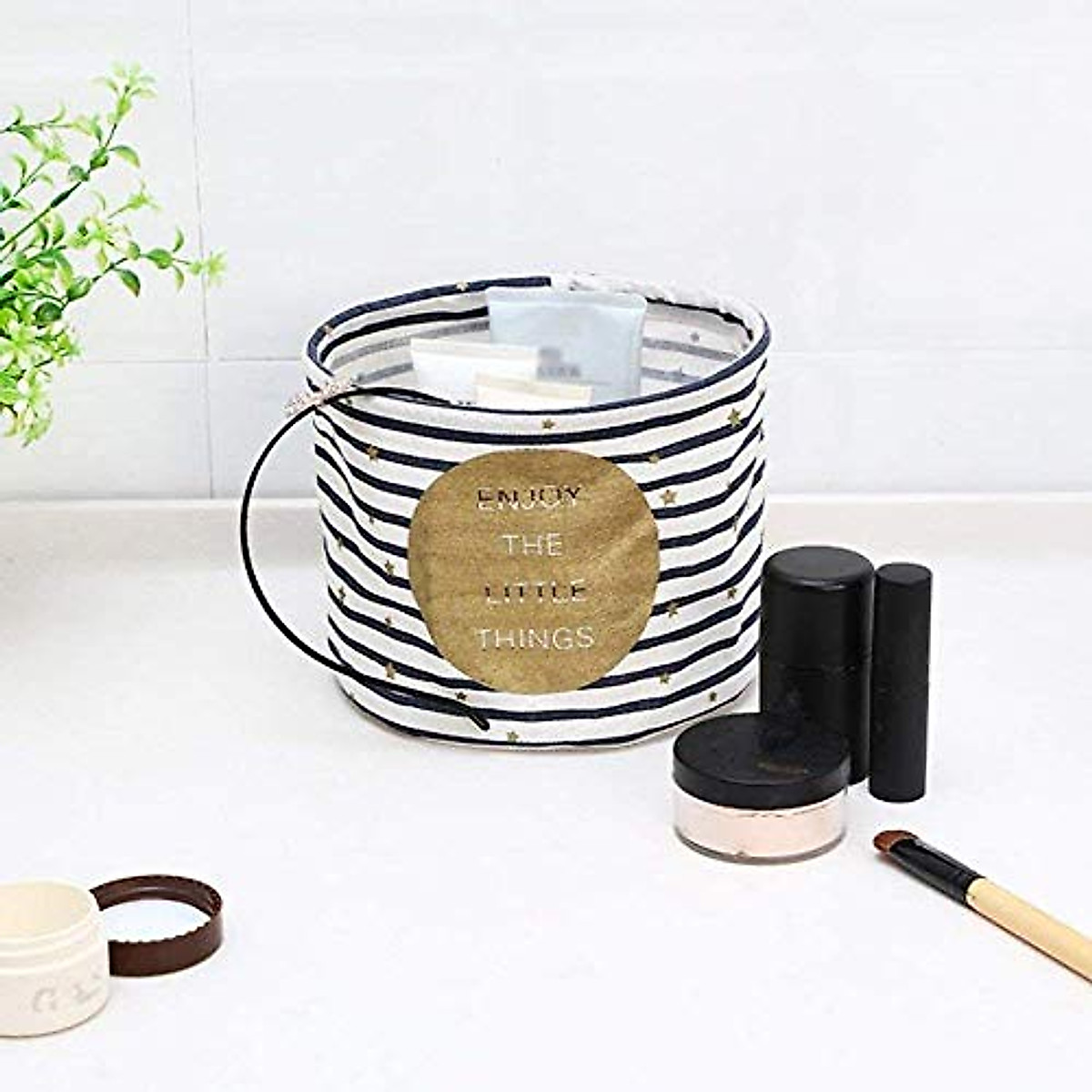 Ciaoed Foldable Cotton Storage Basket Bins Desktop Waterproof Storage Organizer Bag Basket Set of 3