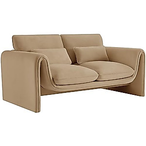 Meridian Furniture 199Camel-L Sloan Collection Modern | Contemporary Velvet Upholstered Loveseat with Soft Camel Velvet Fabric, Curved Arms, 64" W x 38" D x 31" H, Camel