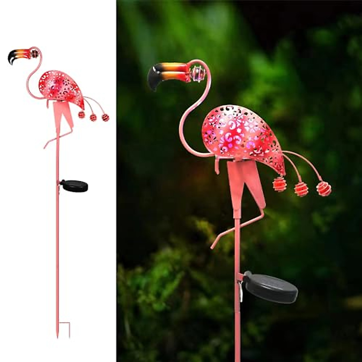 esgarden Garden Solar Light Flamingo Outdoor Crackle Glass Decorative Pathway Lights Path Landscape Decor Outside Backyard Yard Patio Decorations Porch Walkway Driveway Courtyard Gift 1 Pc