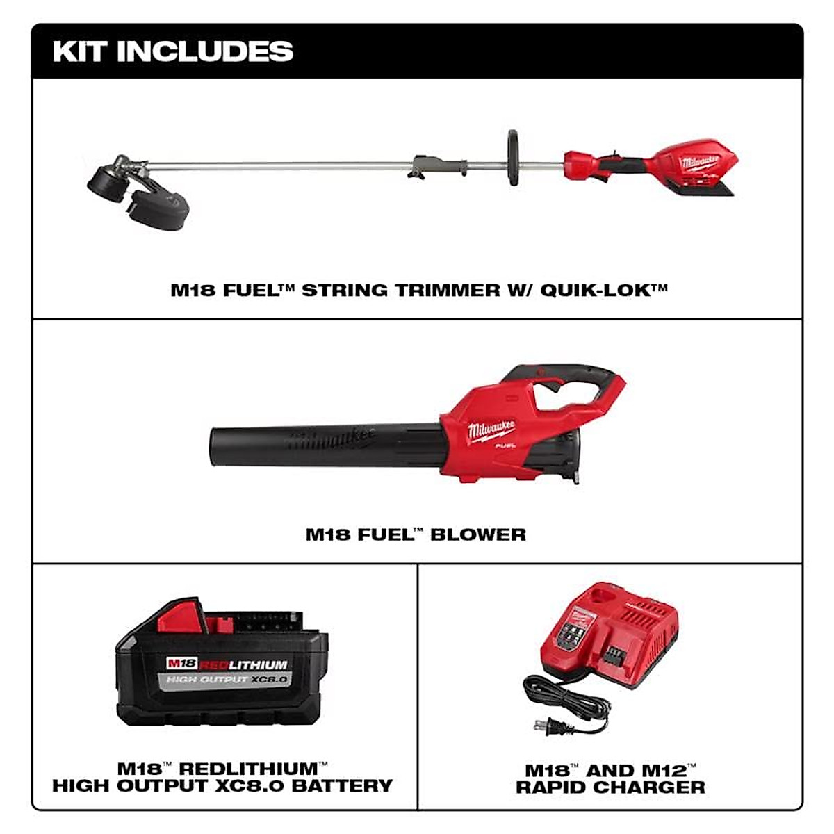 Milwaukee M18 Fuel 18-Volt Lithium-Ion Brushless Cordless Quik-LOK String Trimmer/Blower Combo Kit with Battery & Charger (2-Tool) 3000-21