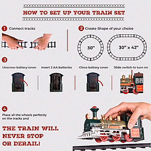Kids Train Set - Electric Train Set for Boys 3-5 w/Lights & Sound, Train Toy Railway Kits Gift Toy w/Steam Locomotive Engine, 4 Horses & Tracks, for 4-7
