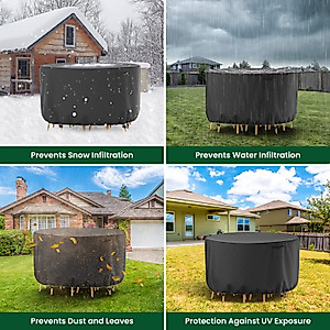 Mrrihand Round Patio Furniture Cover - Waterproof Heavy Duty 600D Outdoor Table Chair Set Covers Anti-Fading Cover for Outdoor Furniture Set, 96"DIAx28"H, Black