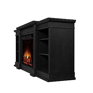 Real Flame Eliot Grand Electric Fireplace TV Stand, Solid Wood with Adjustable Shelves, Includes Mantel, Firebox & Remote Control, Black