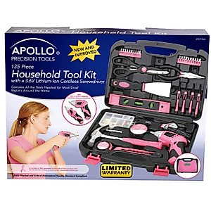 135 Piece Household Tool Kit Pink with Pivoting Dual-Angle 3.6 V Lithium-Ion Cordless Screwdriver - DT0773N1