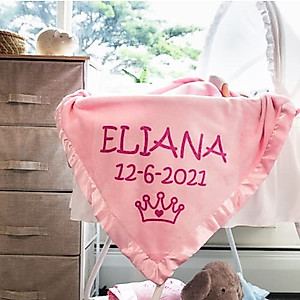 Custom Catch Personalized Princess Baby Blanket for Girl - Newborn or Infant Name Gift - Pink or Blue (2 Text Lines)